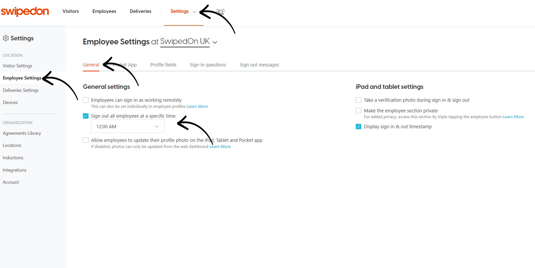 Sign out all employees at a set time
