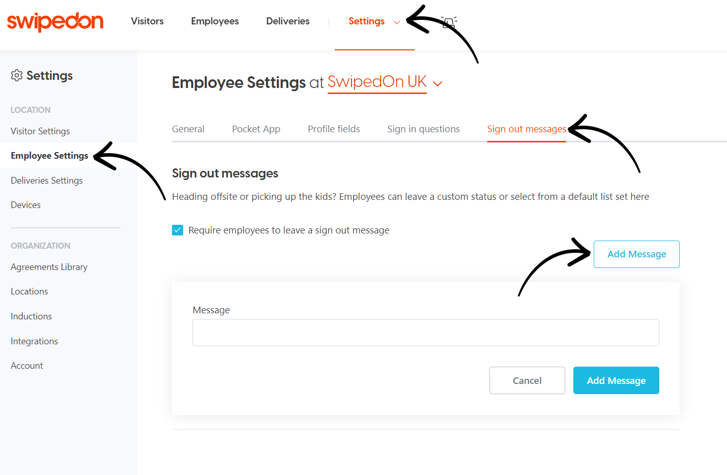 Employee sign-out message