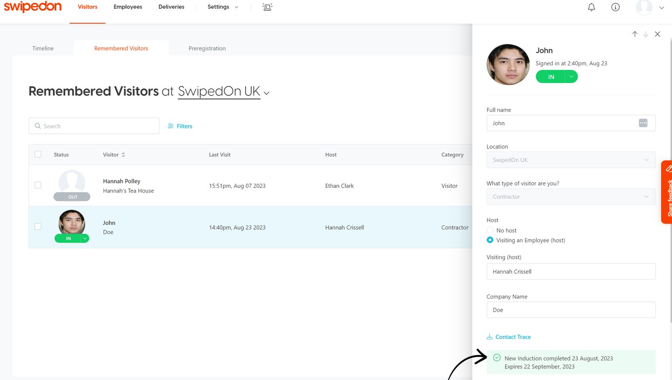 How to view a visitor’s induction status
