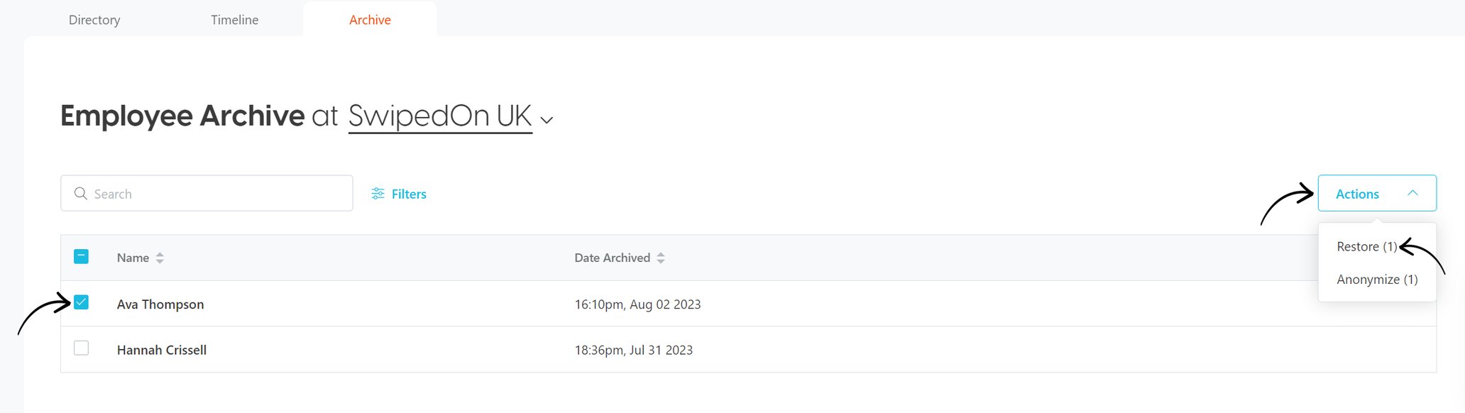 How to restore an archived employee