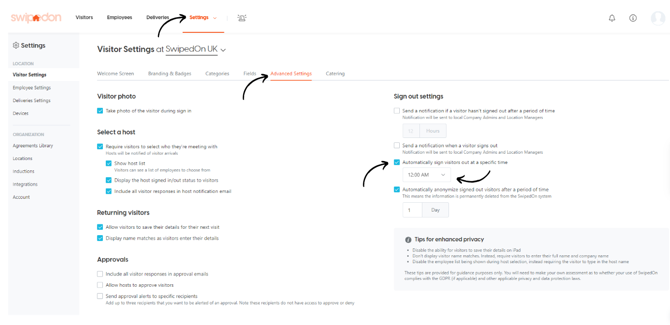 Sign out all visitors at a set time