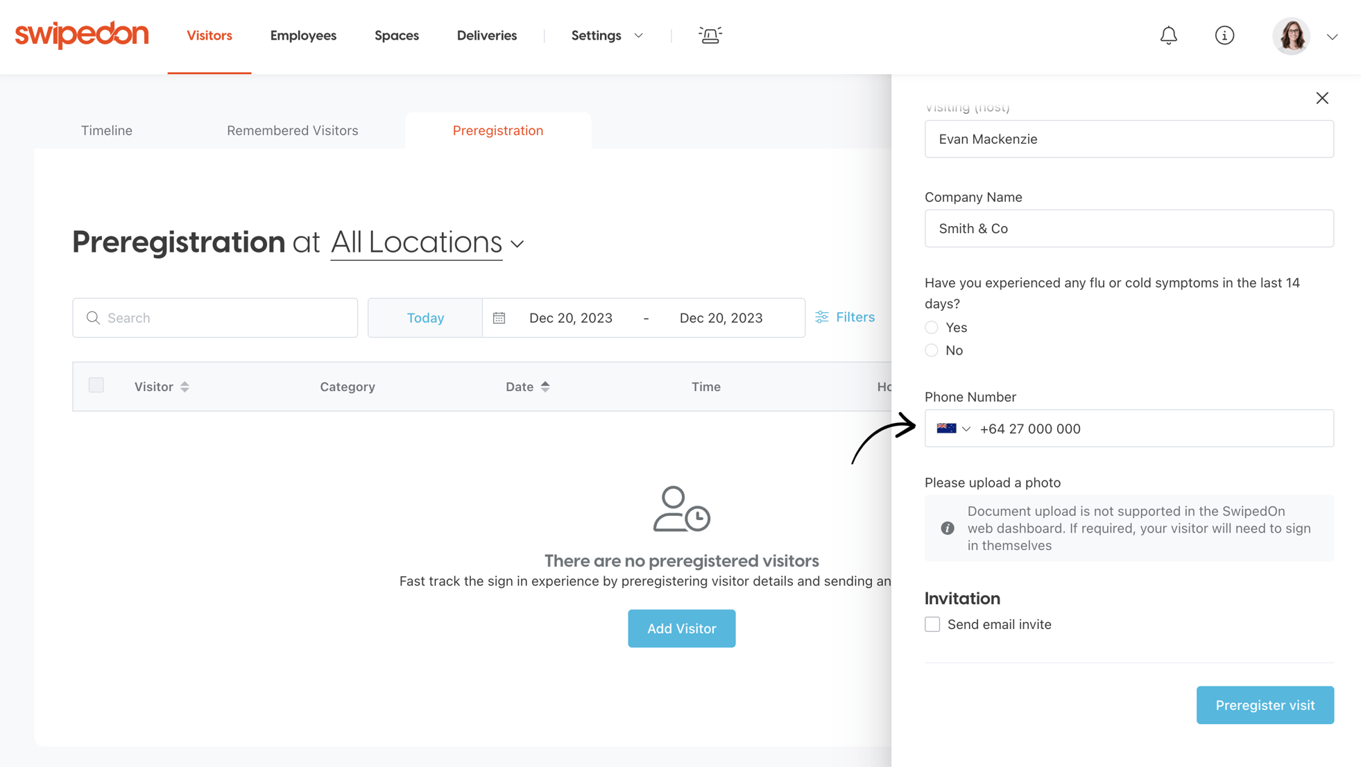 Visitor preregistration