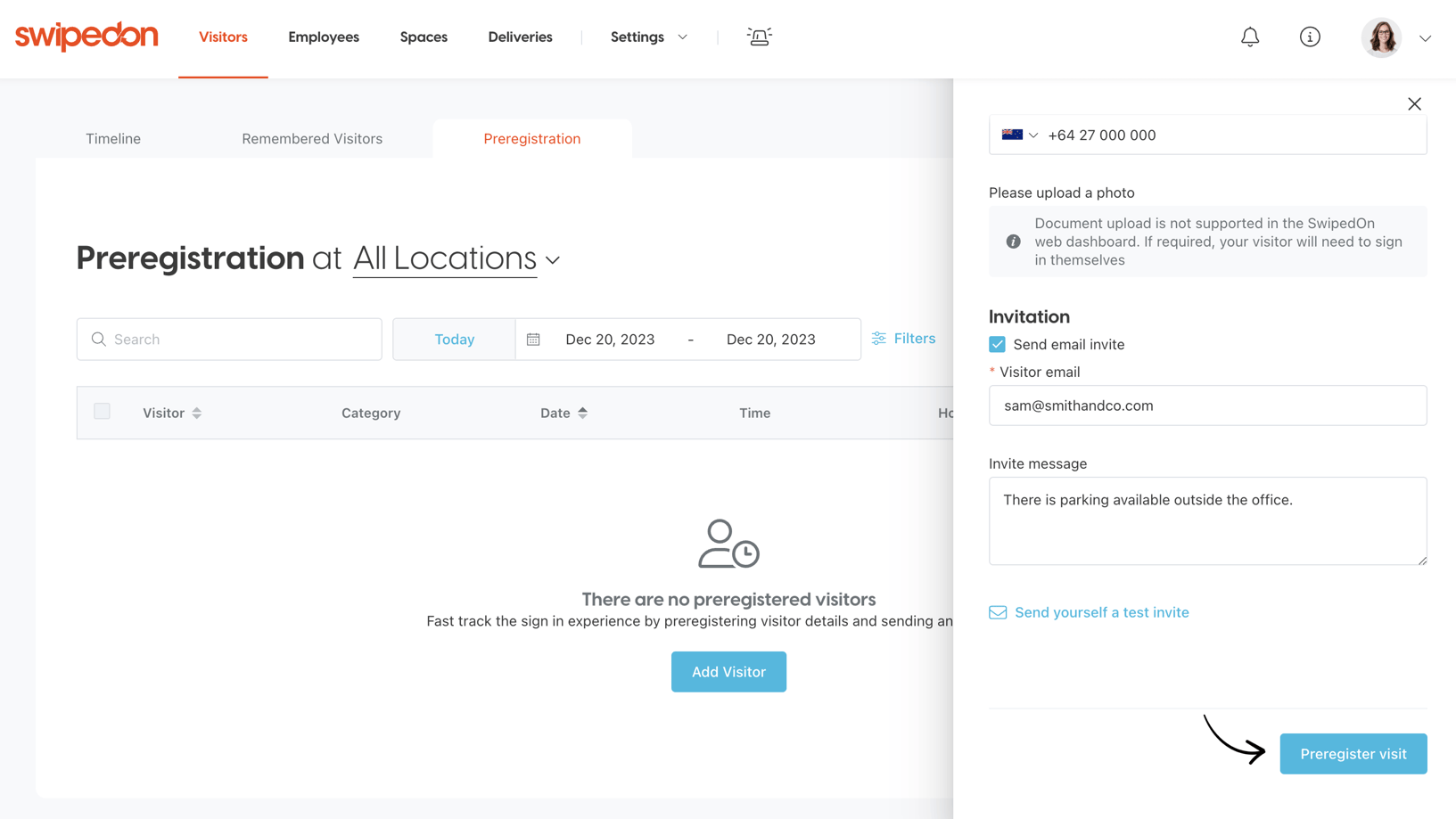 Visitor preregistration