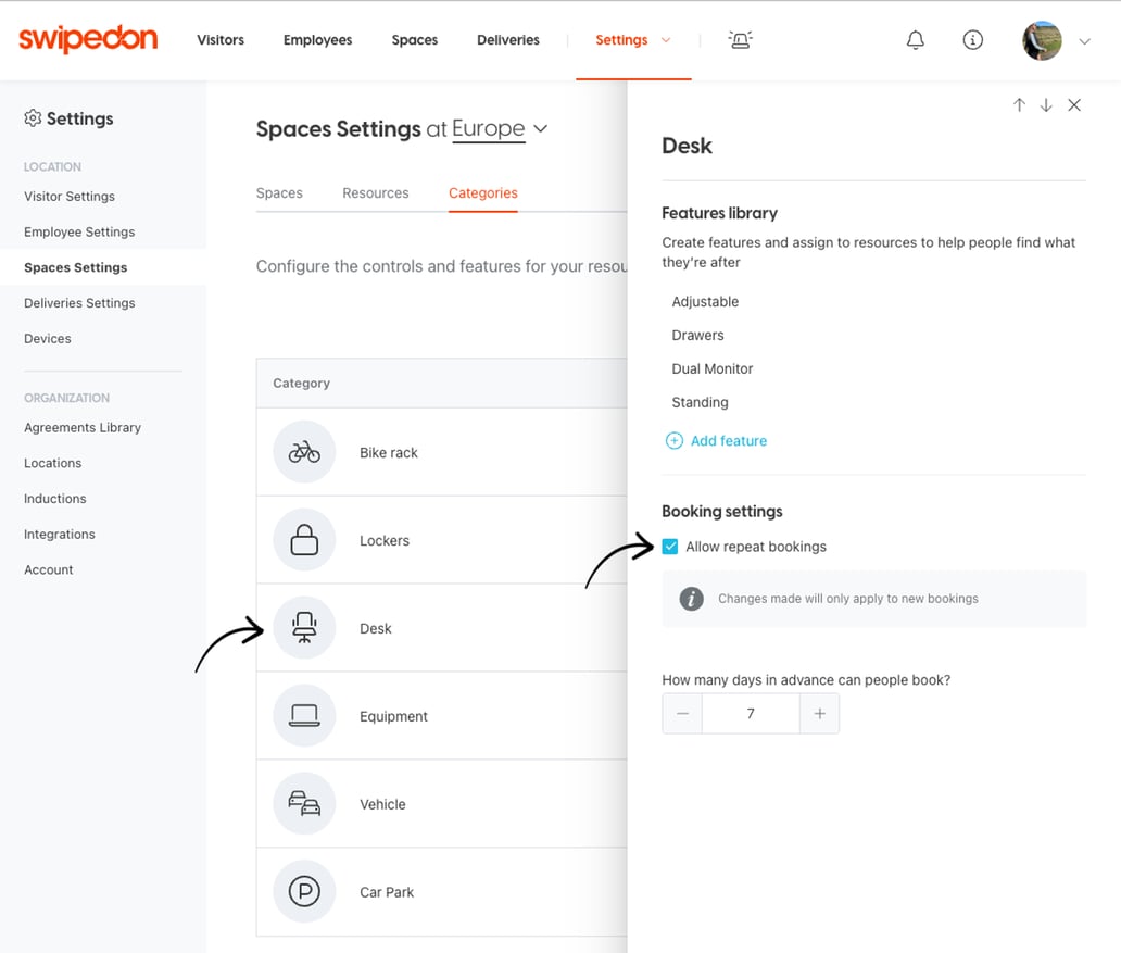 How to enable and disable repeat bookings