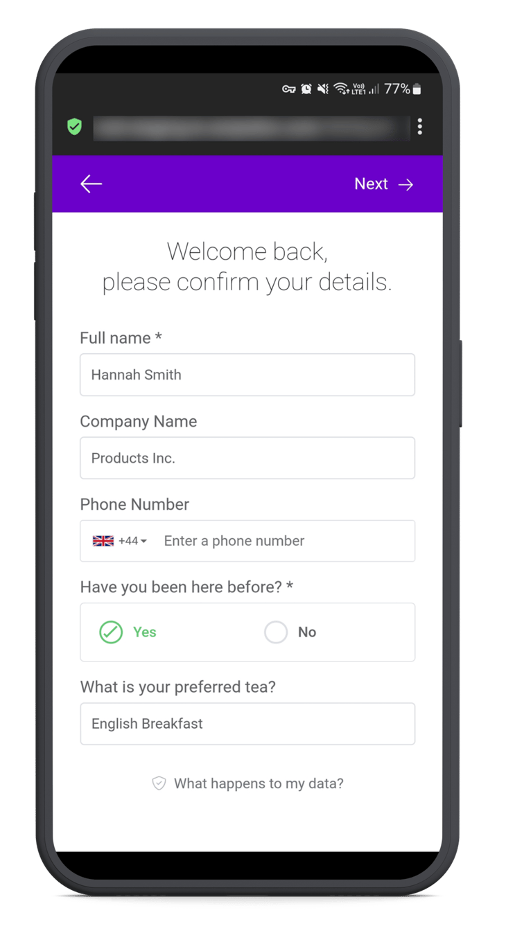 Save and sign in for contactless visitor sign-ins