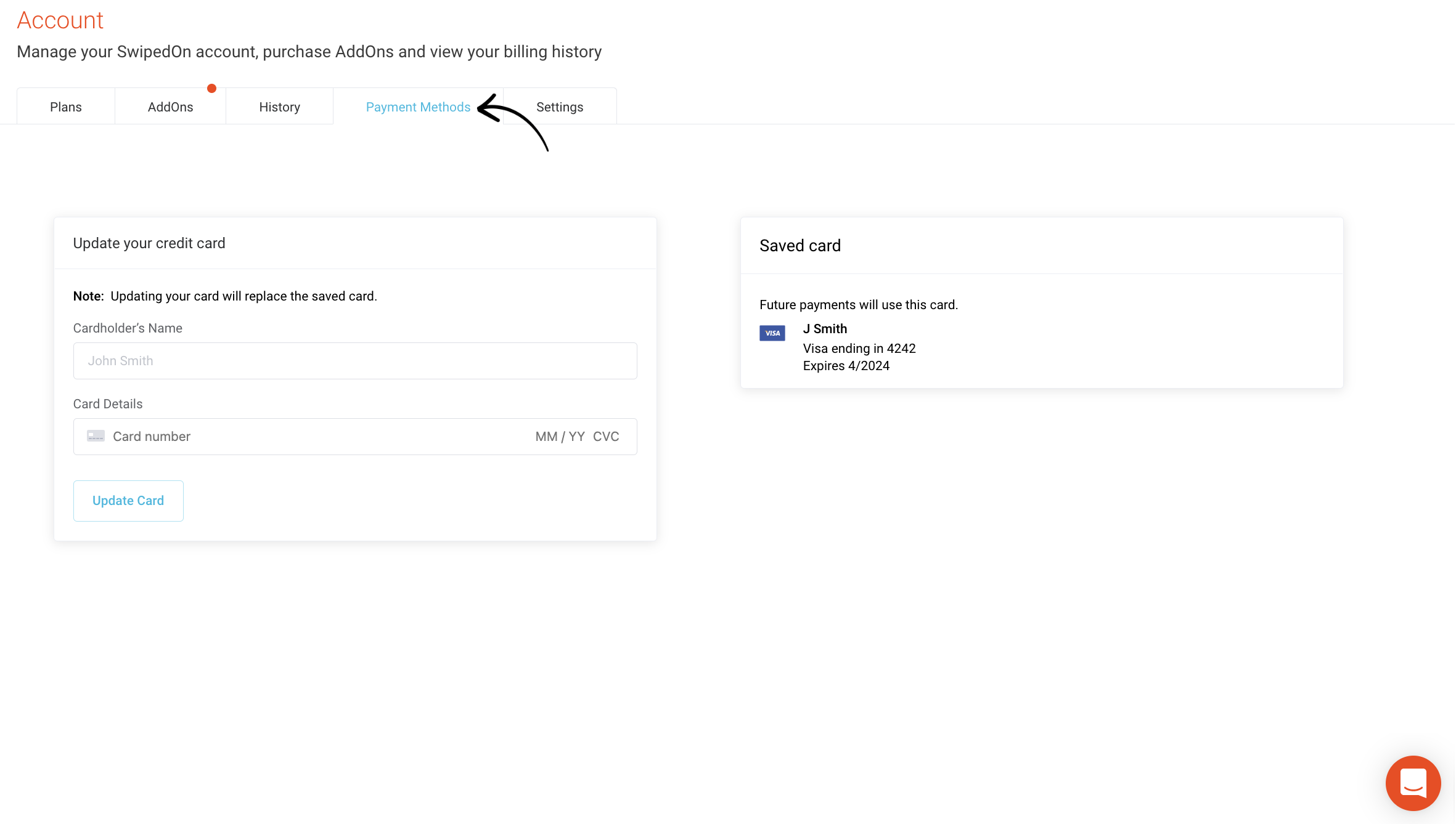 How to update or change the credit card on your account
