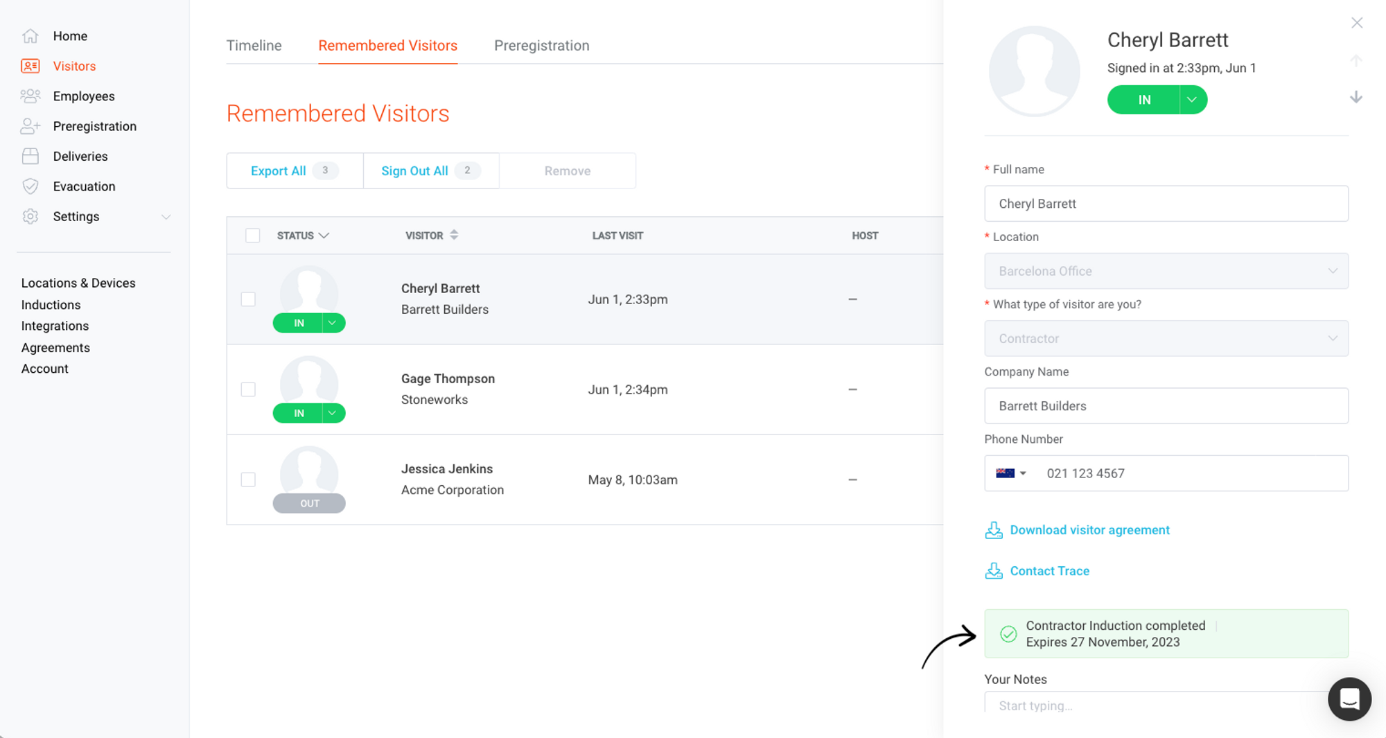 How to view a visitor’s induction status