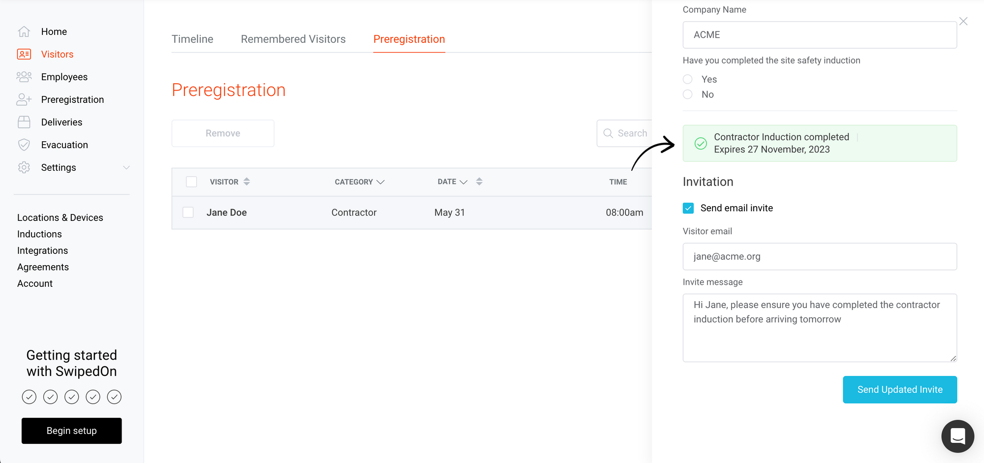 How to view a visitor’s induction status