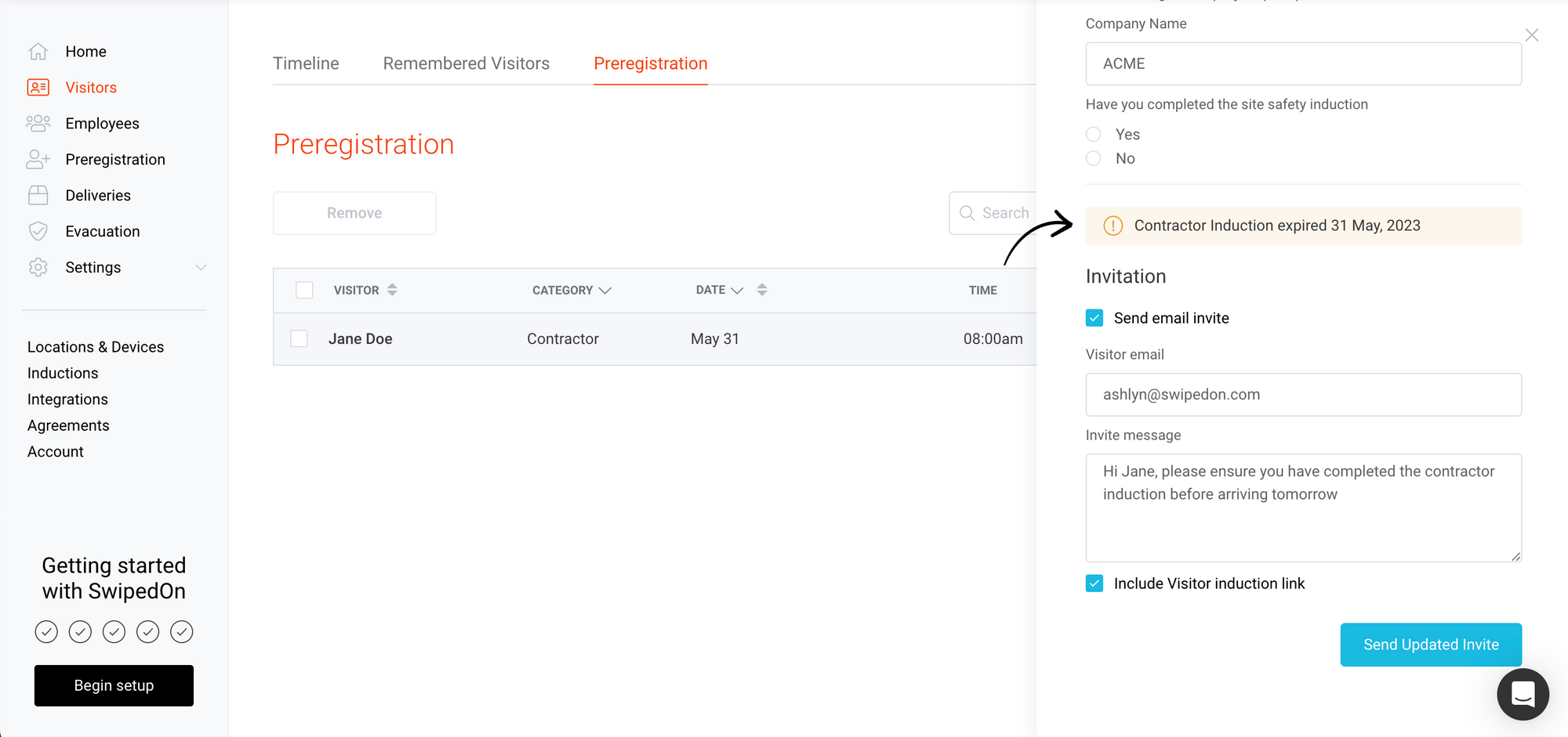 How to view a visitor’s induction status