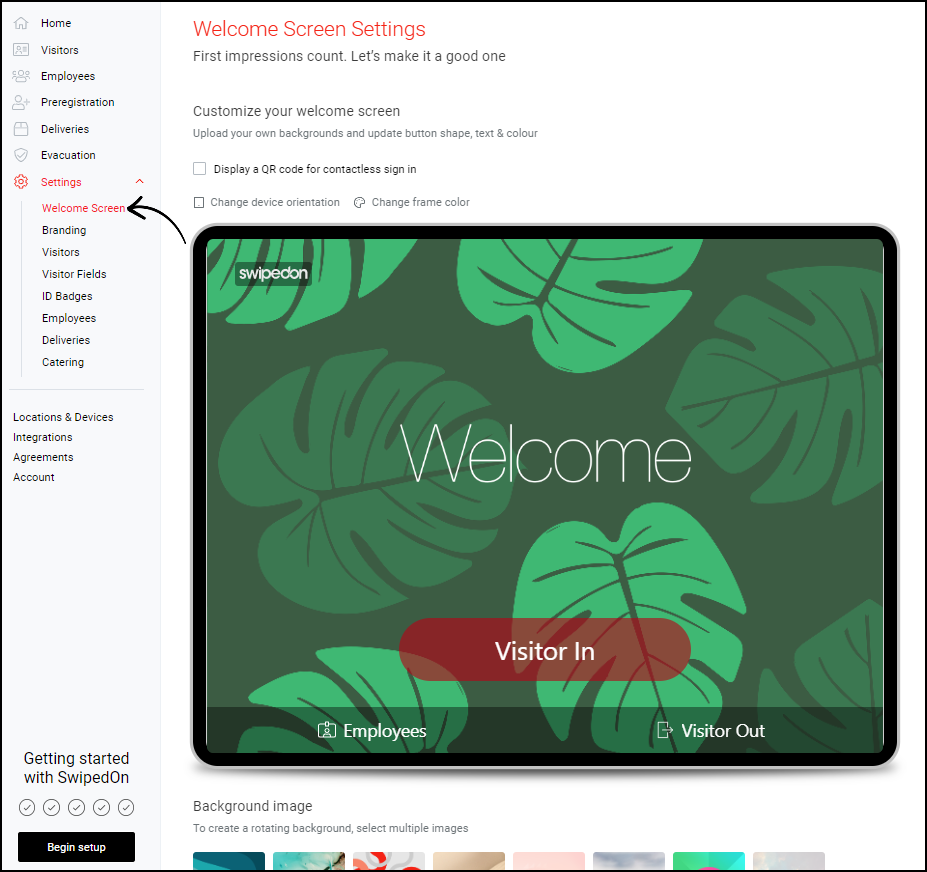 Welcome Screen Settings